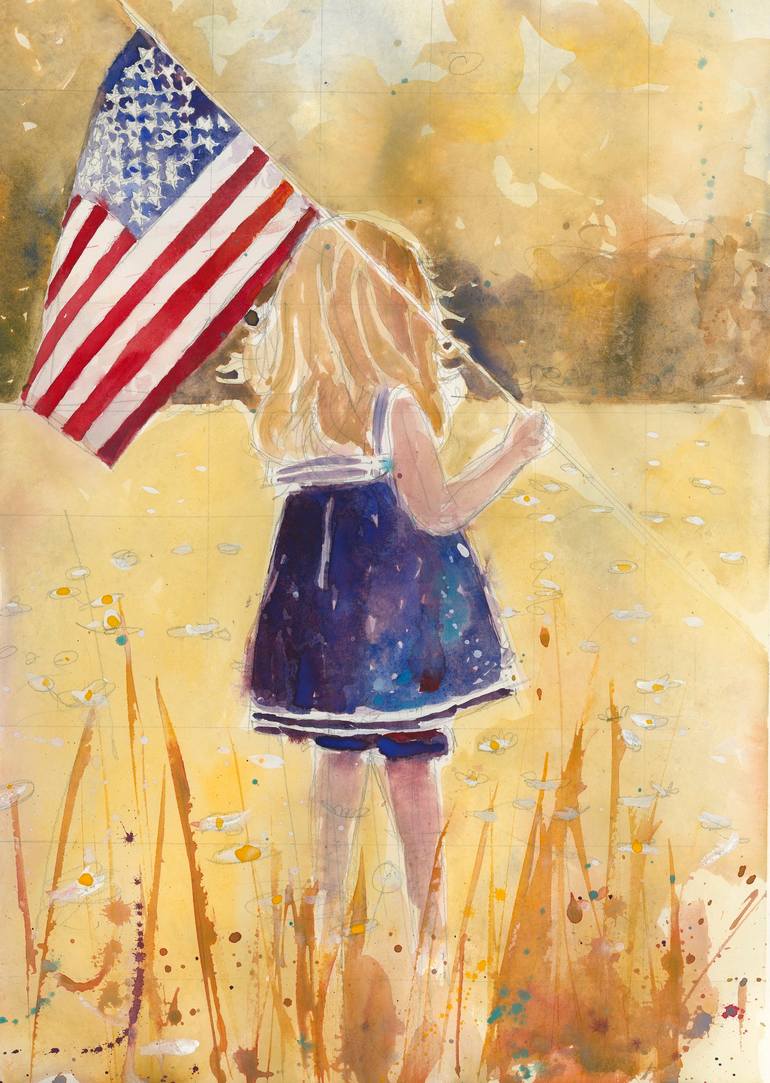 USA Flag Girl Painting by Dorrie Rifkin | Saatchi Art