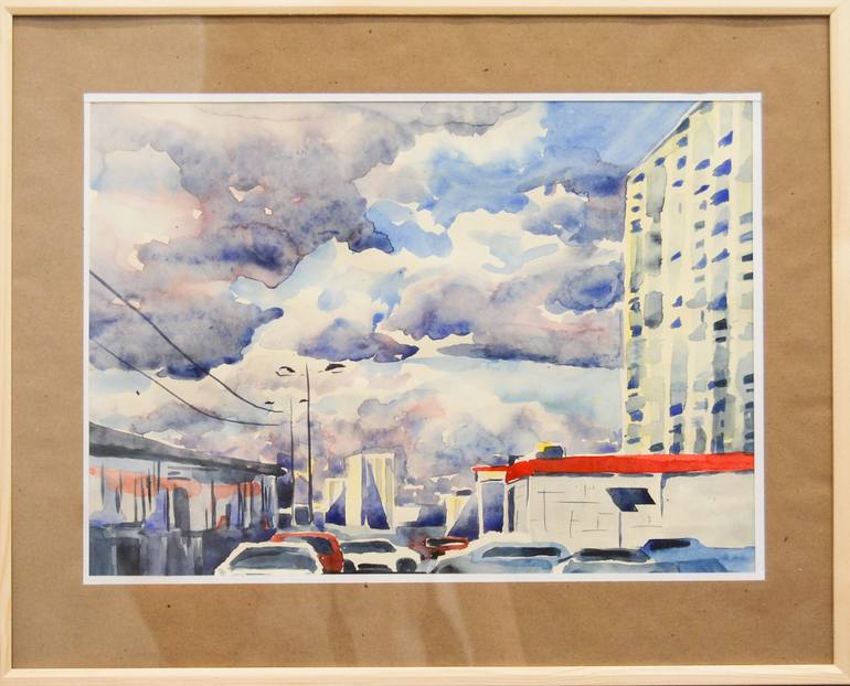 Сlouds over the city - realistic watercolor architecture artwork ...