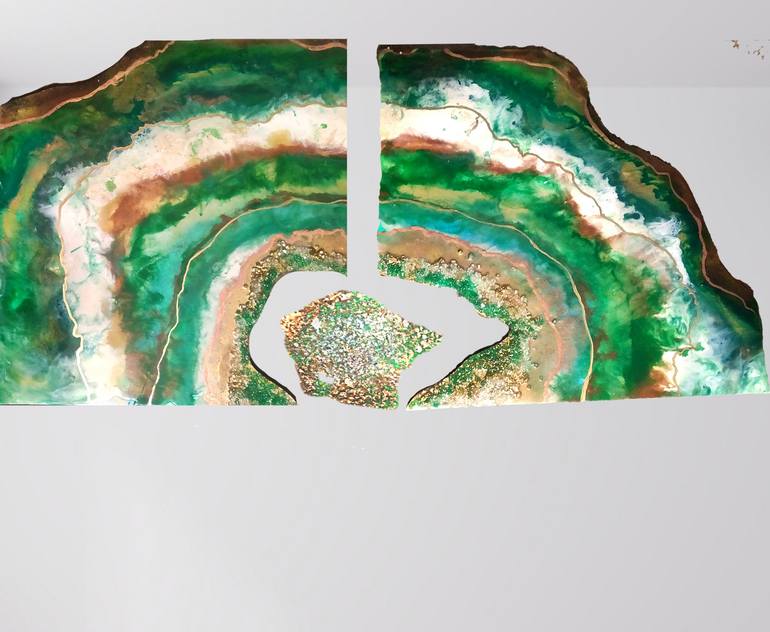 Green Resin Geode Wall Art Painting by Ashley Aaron | Saatchi Art