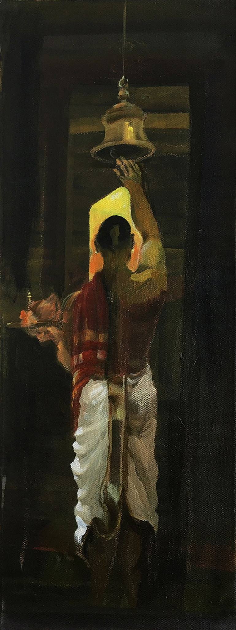 Pujari at the mandir Painting by Shravan Gurav | Saatchi Art