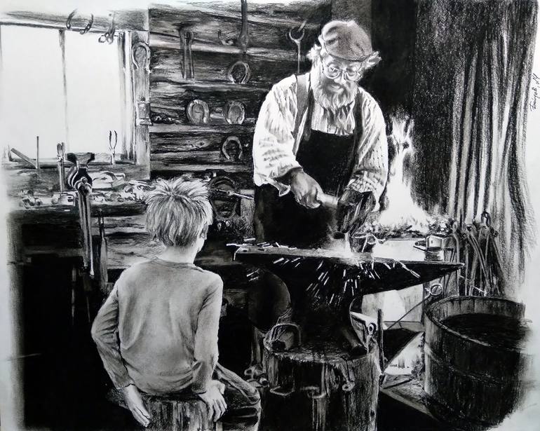 Grandson of the Blacksmith Drawing by Alexander Boytsov | Saatchi Art