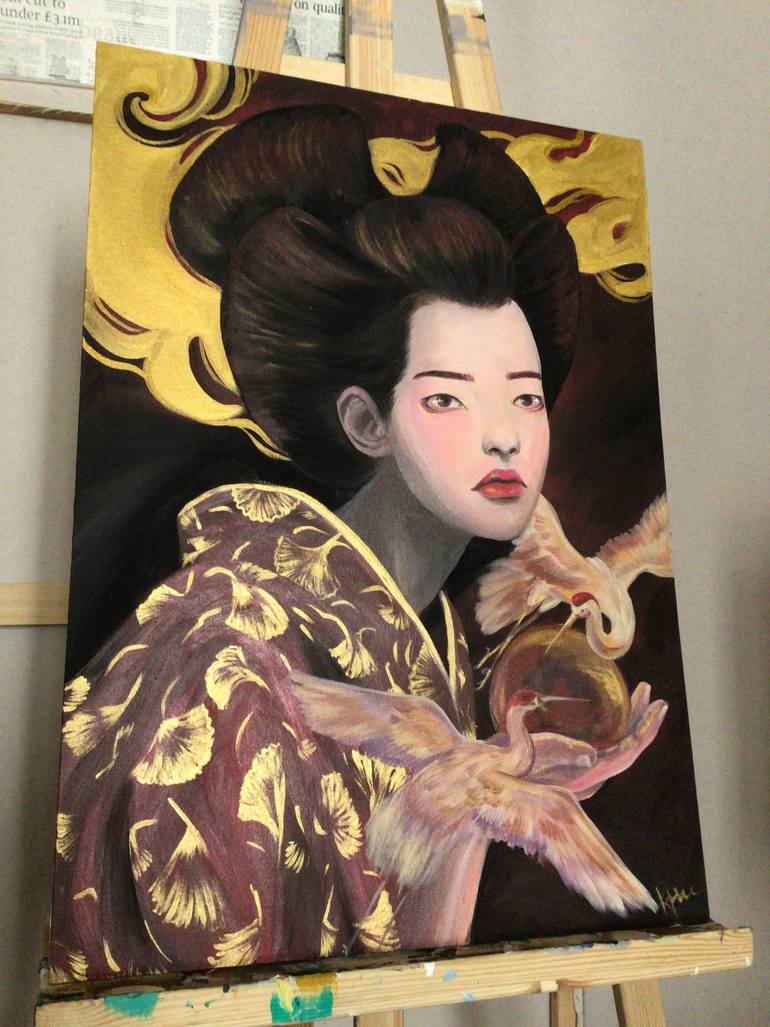japan gold Painting by Kristina Novikova | Saatchi Art