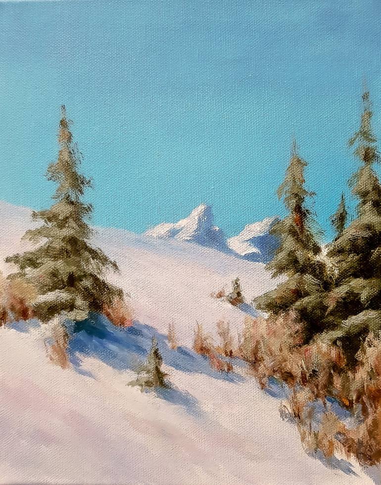 Горный склон зимой в солнечный день Painting by Igor Makeev | Saatchi Art