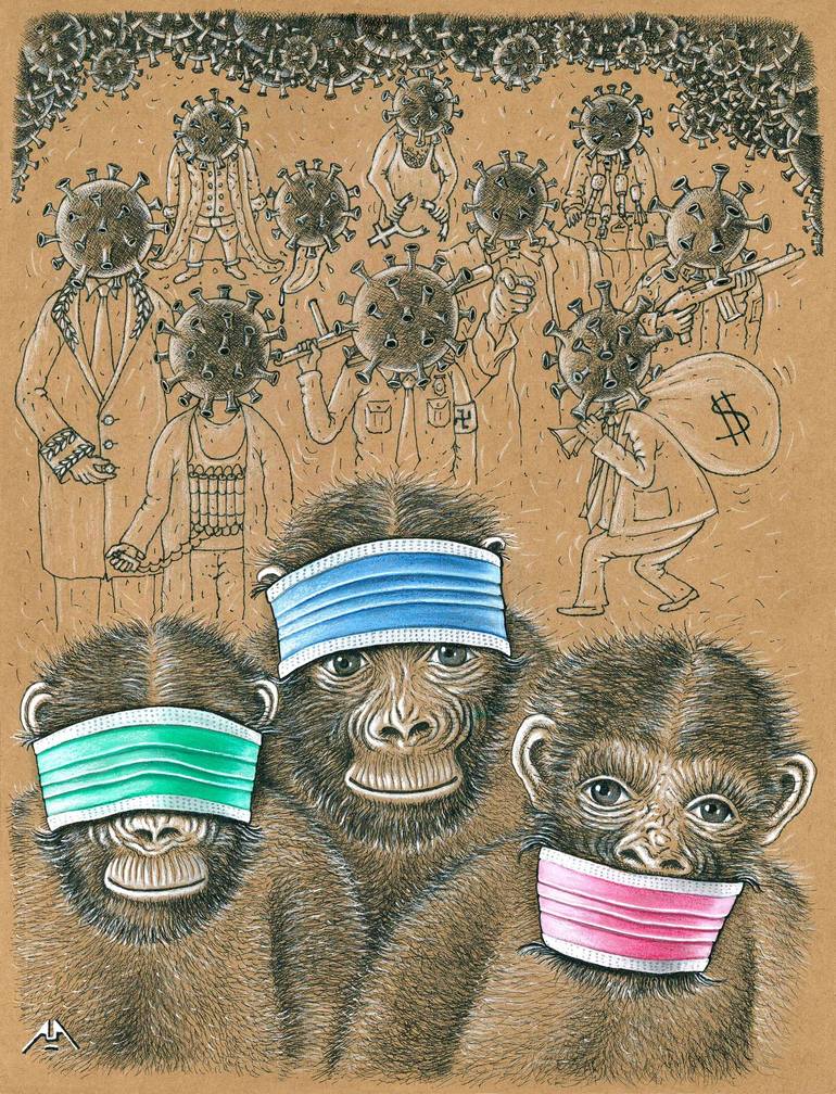 Three monkey Drawing by ASKIN AYRANCIOGLU | Saatchi Art