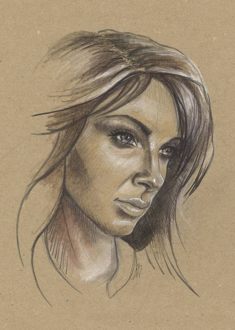 Beauty. Portrait of the girl on kraft paper Drawing by Andrey ...
