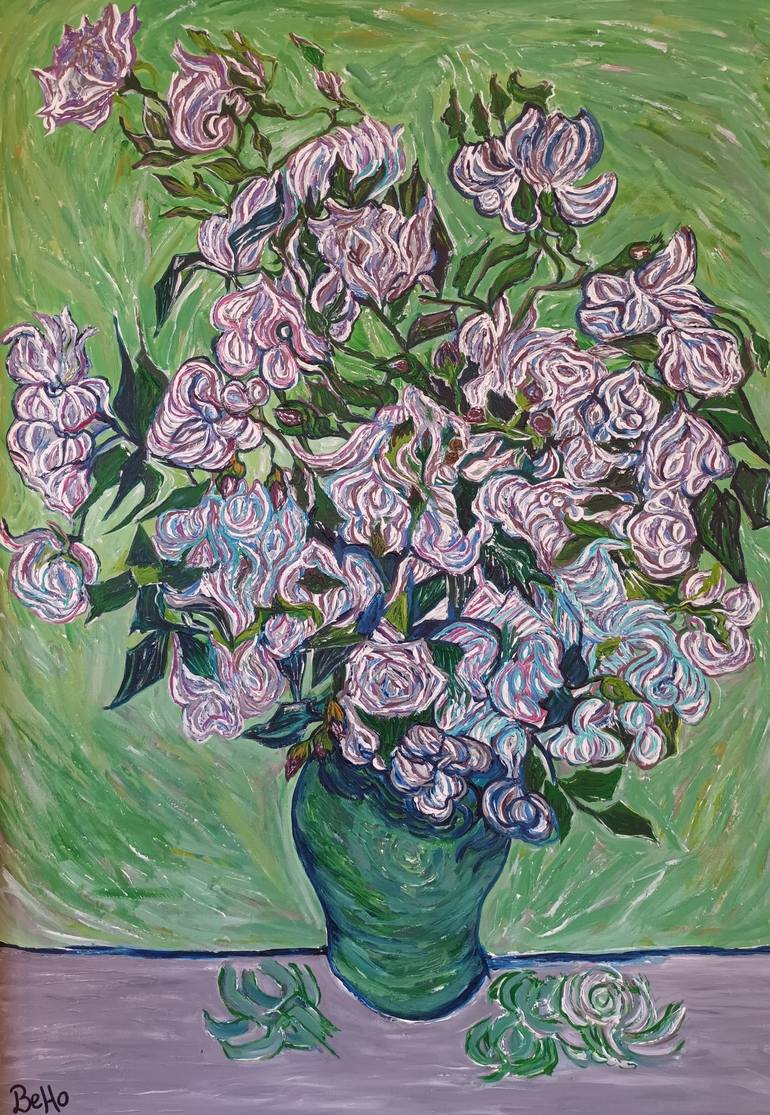 Vase of white roses inspired by Vincent van Gogh Painting by Behnaz ...