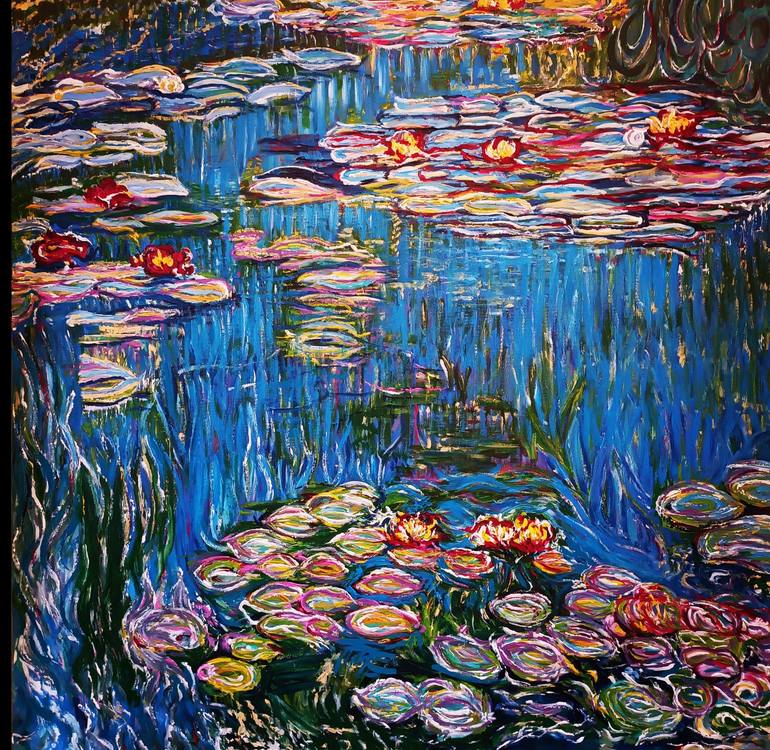 water lilies inspired by Claude Monet Painting by Behnaz Hofelich ...