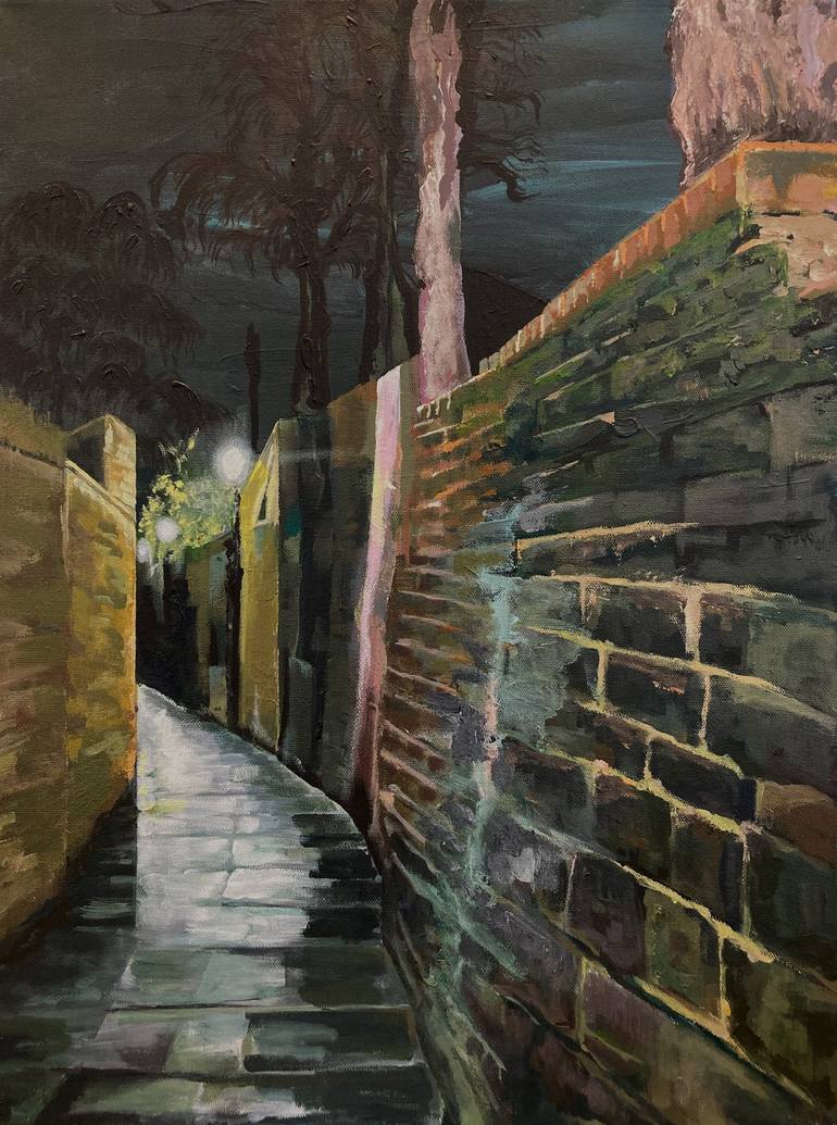 College Lane at Night Painting by Stuart Neale | Saatchi Art