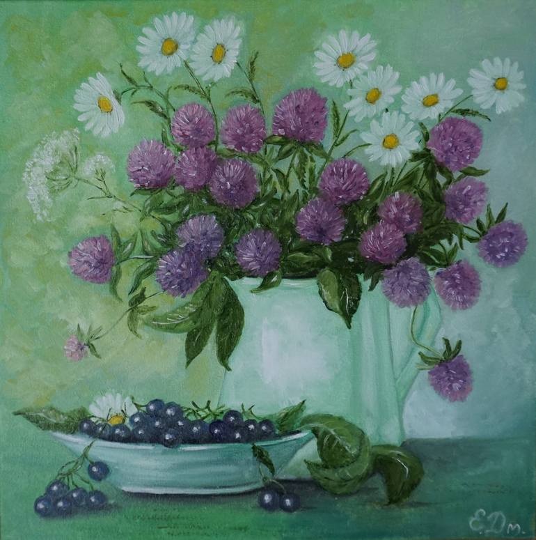 Still life with clover and daisies Painting by Olena Dmytrenko ...
