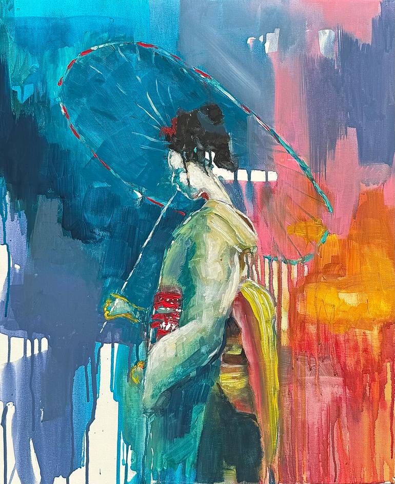 Rainy night in Kyoto Painting by Gabi Taylor | Saatchi Art