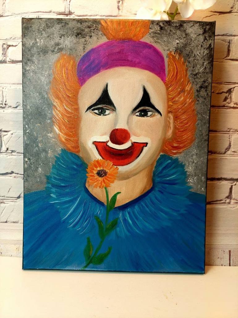 Original oil painting CLOWN ROMANTICPainted on stretched canvas Oil art ...