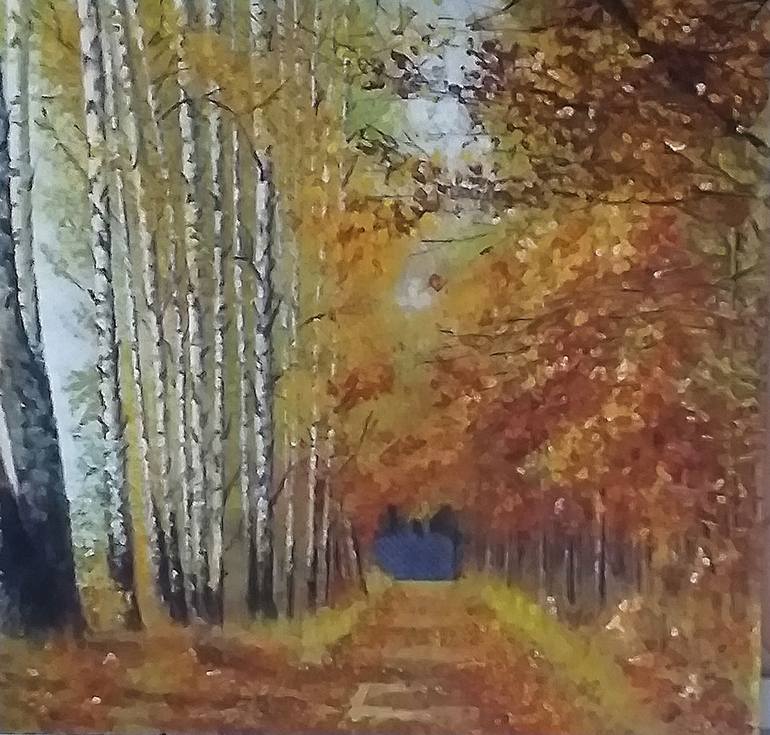 Autumn, birch forest Painting by Natalya Zharova | Saatchi Art