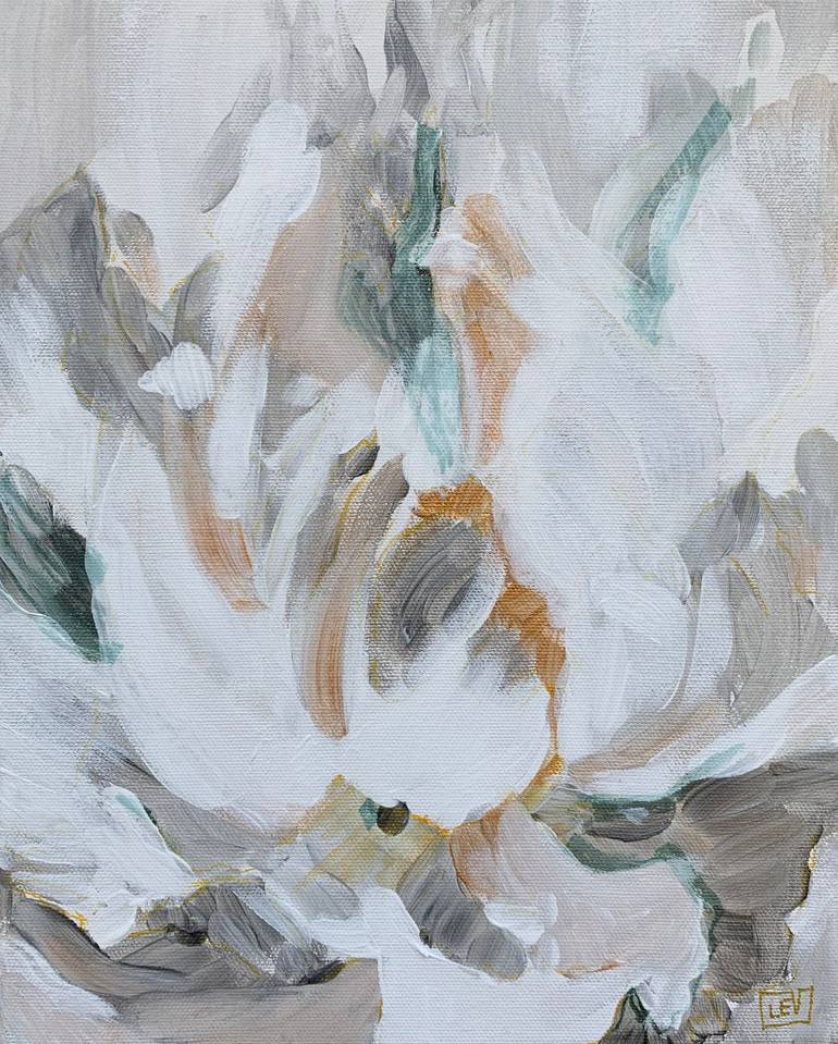 Abstract white peony Painting by Ilze Ergle-Vanaga | Saatchi Art