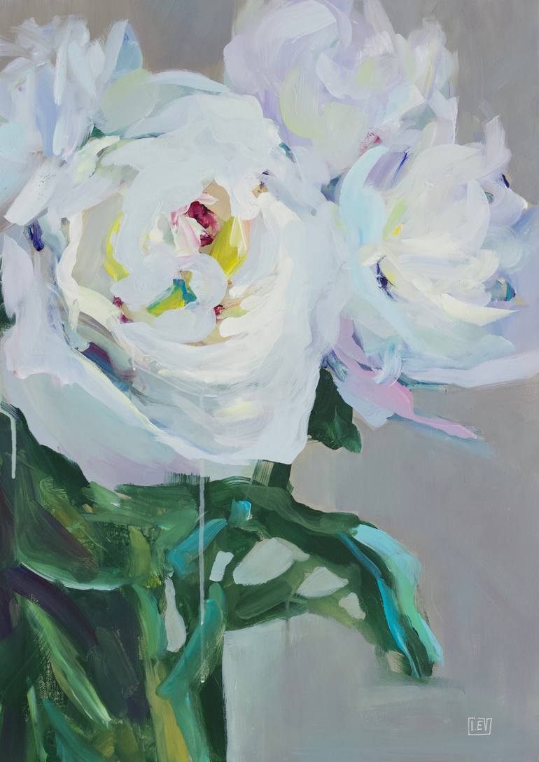 WHITE PEONIES Painting by Ilze Ergle-Vanaga | Saatchi Art