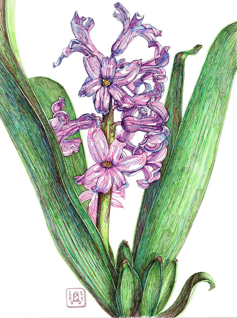 Pink hyacinth Painting by Elena Didenko | Saatchi Art