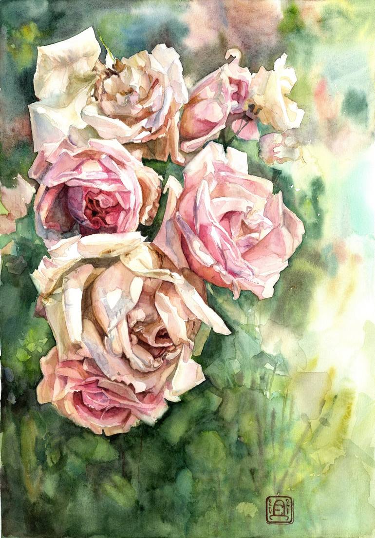 Pink Roses Painting by Elena Didenko | Saatchi Art