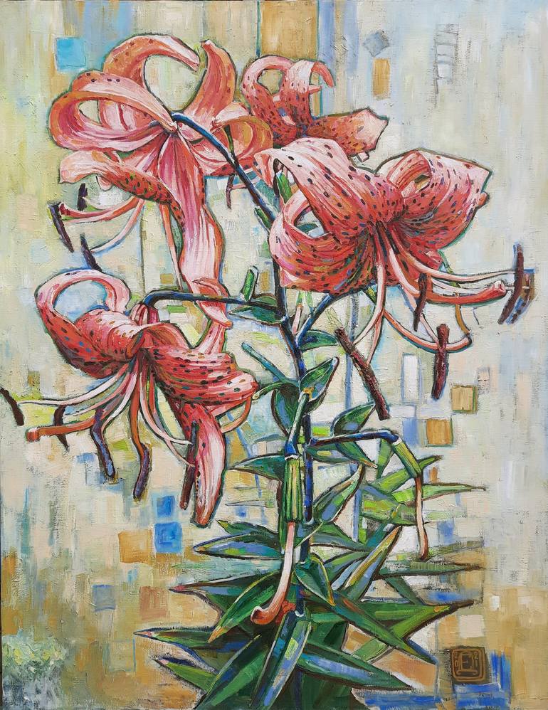 Red lilies Painting by Elena Didenko | Saatchi Art