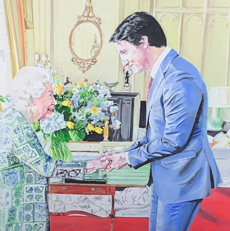 The Queen and Justin Trudeau Painting by John Marshall | Saatchi Art