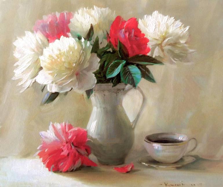 TENDERNESS - original painting, flowers, still life, pink and white ...