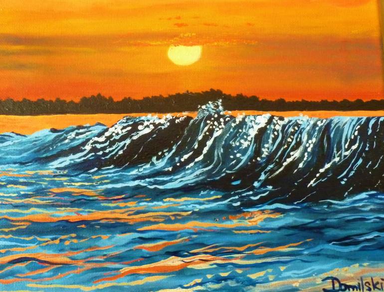 Ocean Sunset Wave Painting by Marilyn Domilski | Saatchi Art