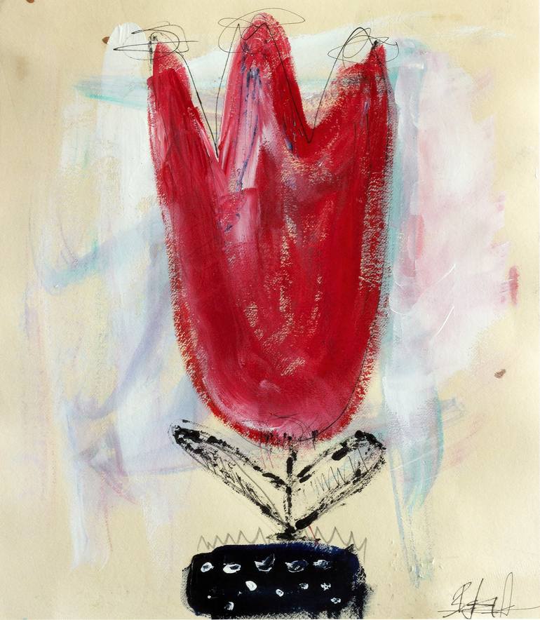 Still Life with Red Tulip Painting by Agnes Barta | Saatchi Art