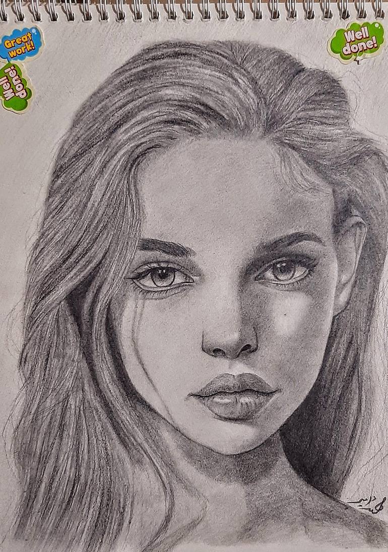 Girl on paper Drawing by Mohamed Amir | Saatchi Art