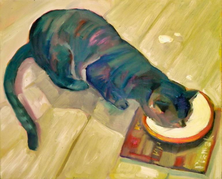 Breakfast - original oil painting on canvas, cat, home decor, stylish ...