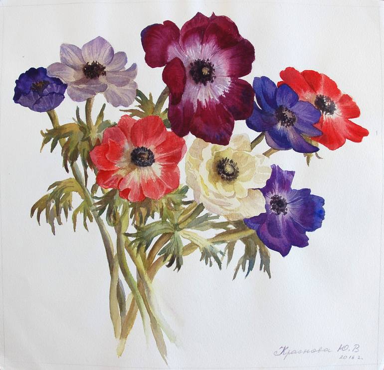 Anemones Painting by Yulia Krasnov | Saatchi Art