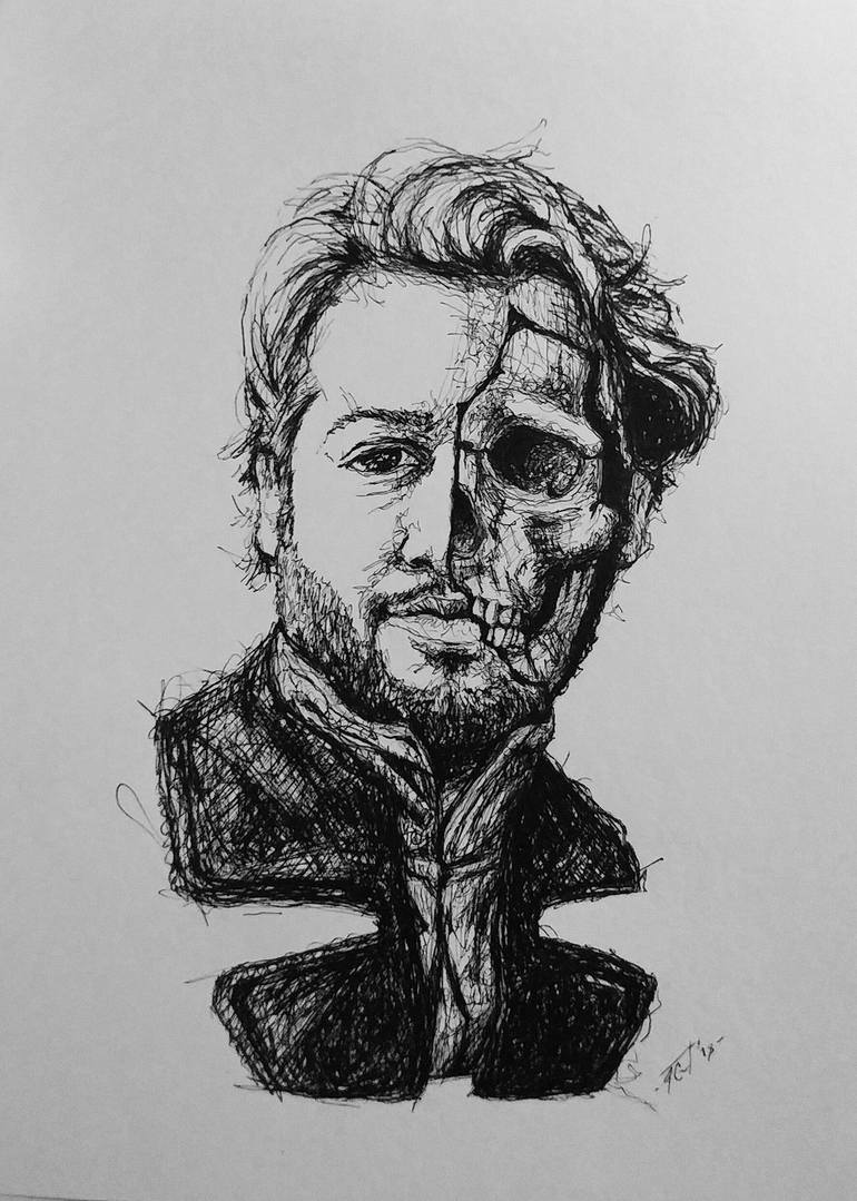 skull self portrait Drawing by Souls Of The Ink | Saatchi Art