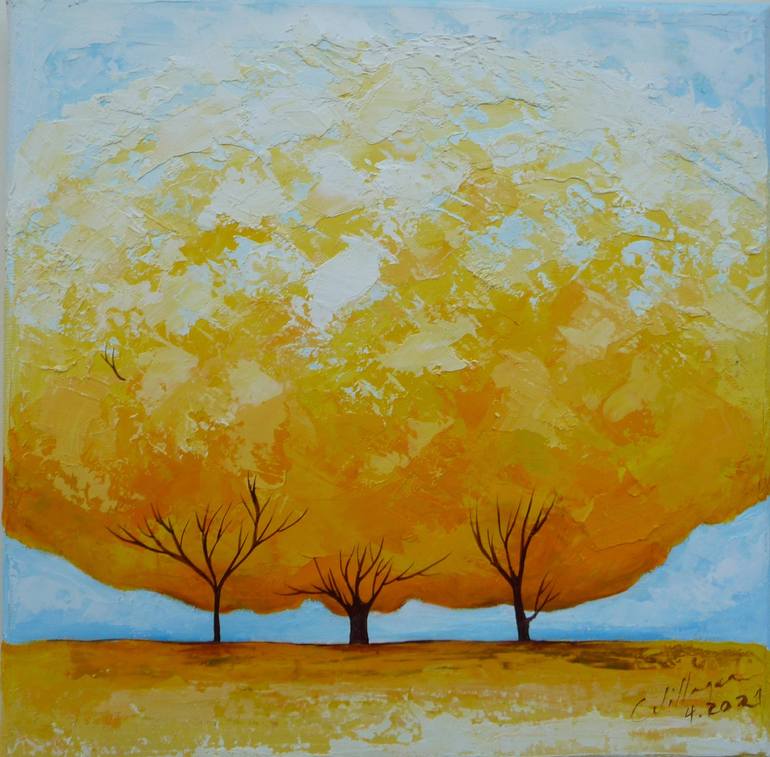 majestic golden trees. Painting by Carolina Villagra-Roth | Saatchi Art