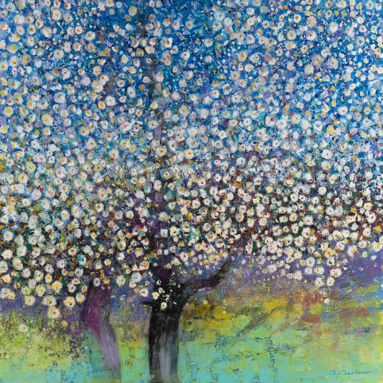 Apple tree in bloom | Original art | Wall decor | Landscape painting ...
