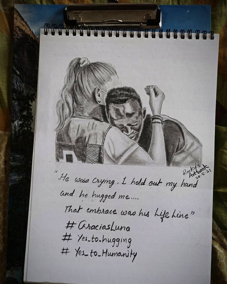 Hug to humanity- Gracias luna Drawing by RONAK PRAJAPATI | Saatchi Art