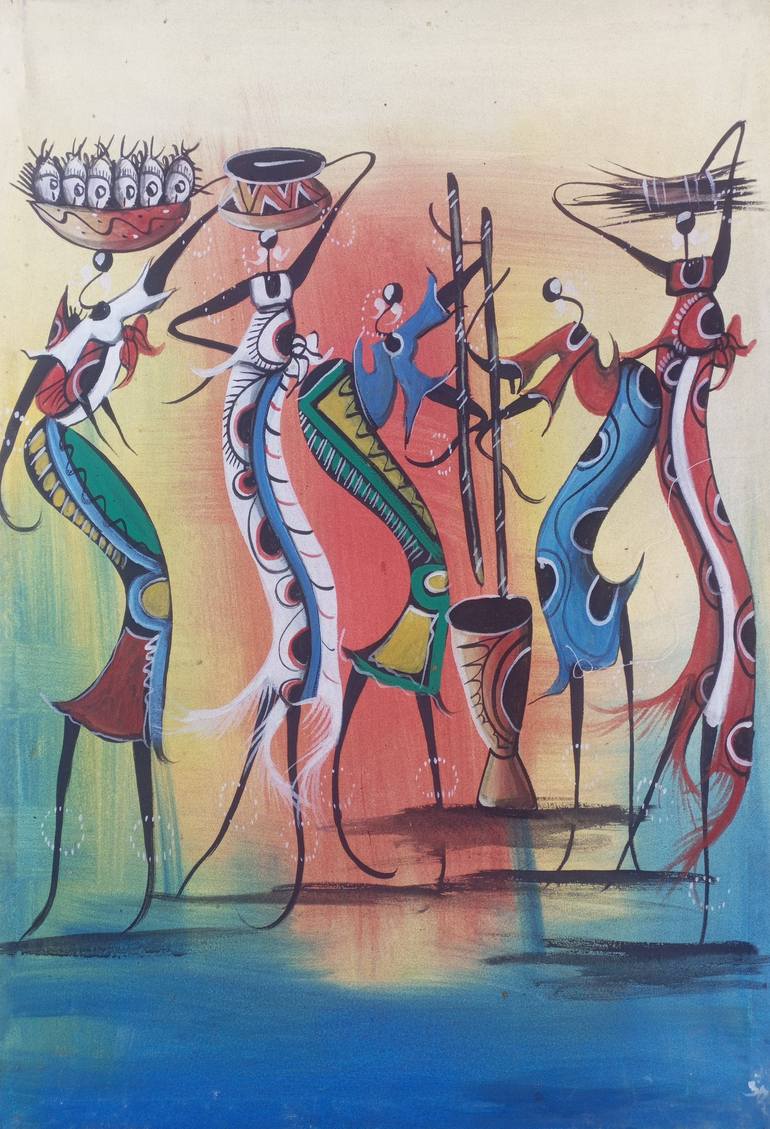 Vibrant echoes of tradition Painting by Jafeth Moiane | Saatchi Art