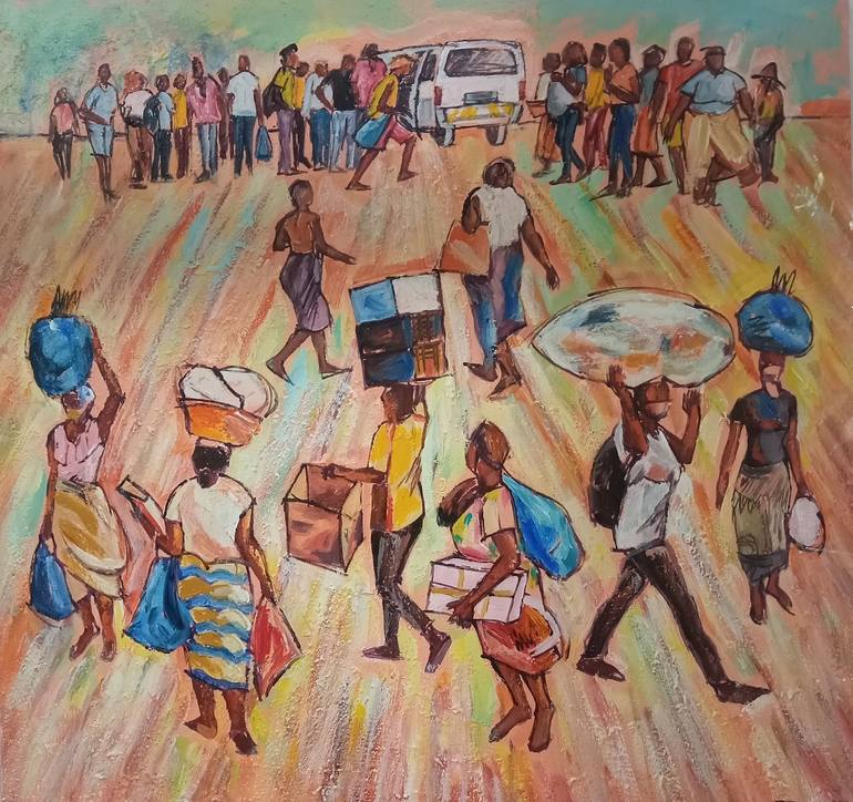 People's daily routines Painting by Jafeth Moiane | Saatchi Art