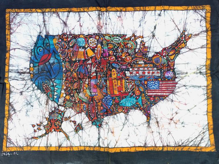 USA map painting, United States map painting, Abstract map Painting by ...