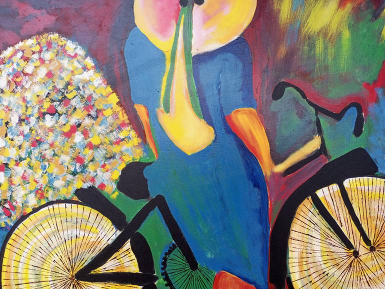 Woman on bicycle painting, Woman abstract art, Woman abstract Painting ...