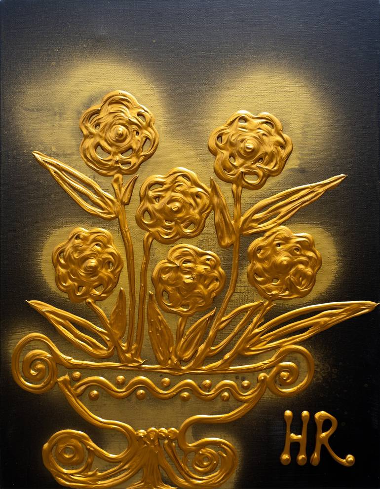 The Shining Golden Roses Painting by Hyera Lee | Saatchi Art