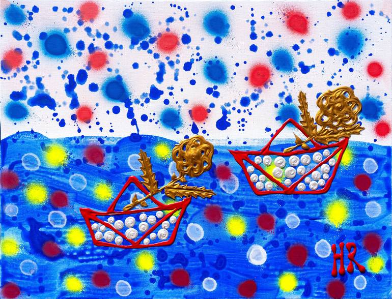 The Golden Rose Ship Setting off Fireworks Painting by Hyera Lee ...