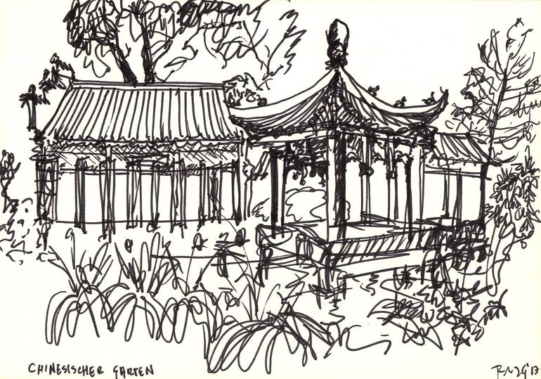 Chinese Garden II Drawing by Ramiro Diaz Garcia | Saatchi Art