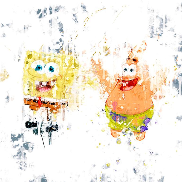 Cartoon Spongebob and Patrick character painting watercolor animation ...