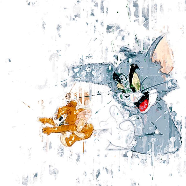 Cartoon Tom Holding Tail Jerry character painting watercolor animation ...