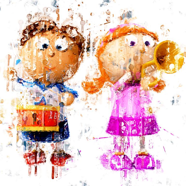 Cartoon Tommy and Tallulah Making Music character painting watercolor ...