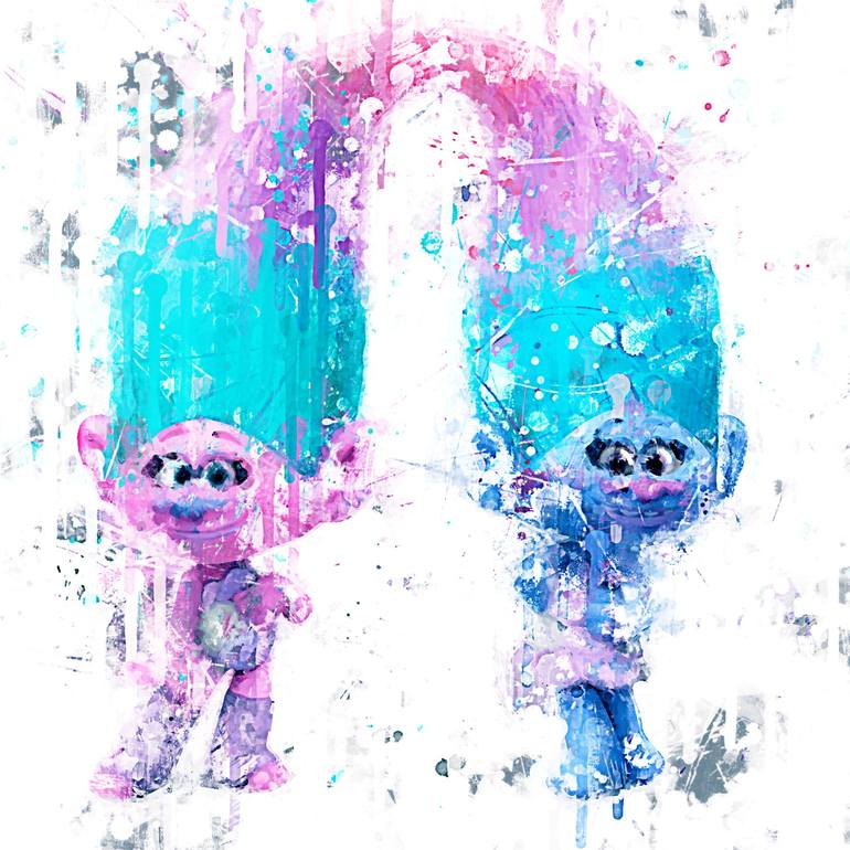 Cartoon Troll Satin and Chenille character painting watercolor ...