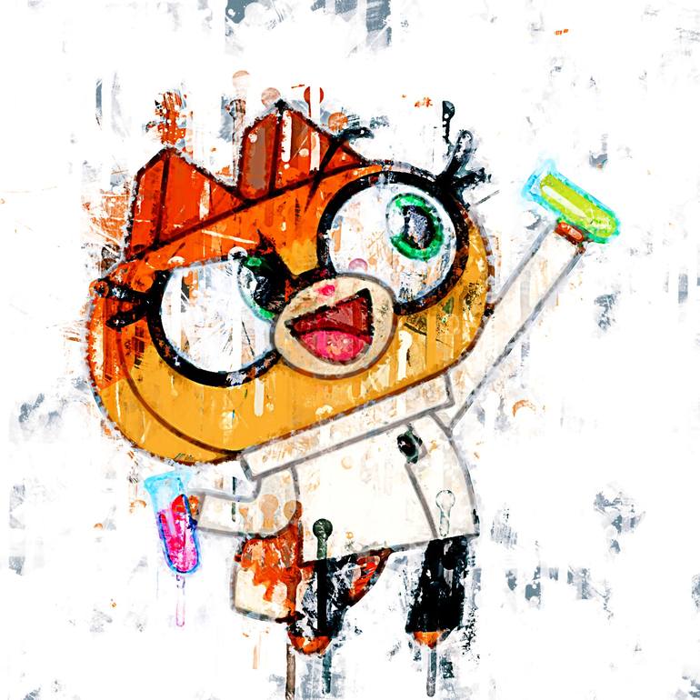 Cartoon Unikitty Dr Fox Doing Experiment character painting watercolor ...
