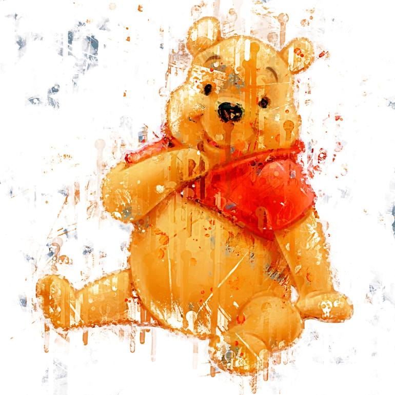 Cartoon Winnie the Pooh Sitting character painting watercolor animation ...