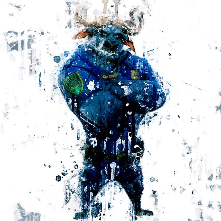 Cartoon Zootopia Chief Bogo Arms Crossed character painting watercolor ...