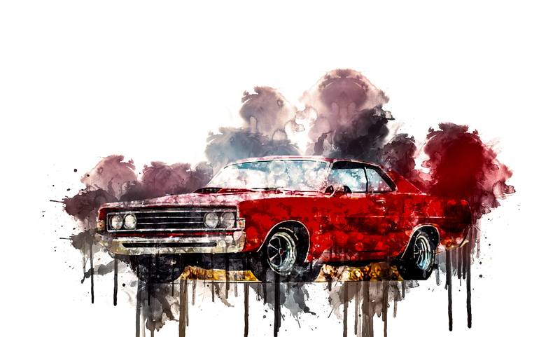 Car 1969 Ford Torino Cobra Indian Fire Red 1 cars automobile watercolor ...