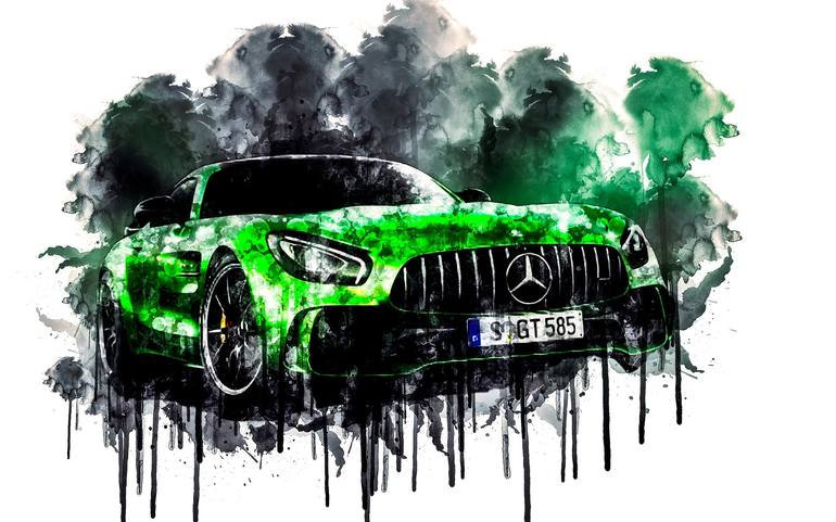 Car 2018 Mercedes AMG GT R 2 1 cars watercolor painting colorful art ...