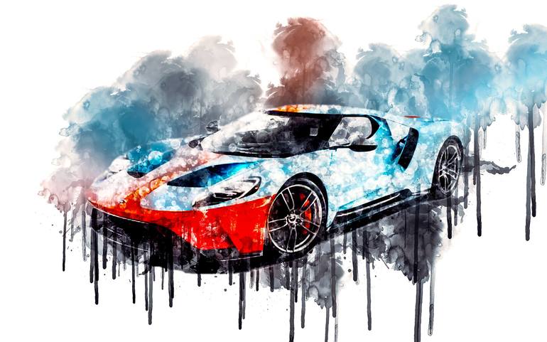 Car 2019 Ford GT Heritage Edition 4 1 cars watercolor painting colorful ...