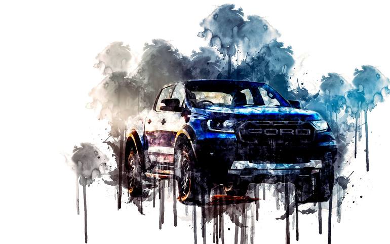 Car 2019 Ford Ranger Raptor 1 cars watercolor painting colorful art ...